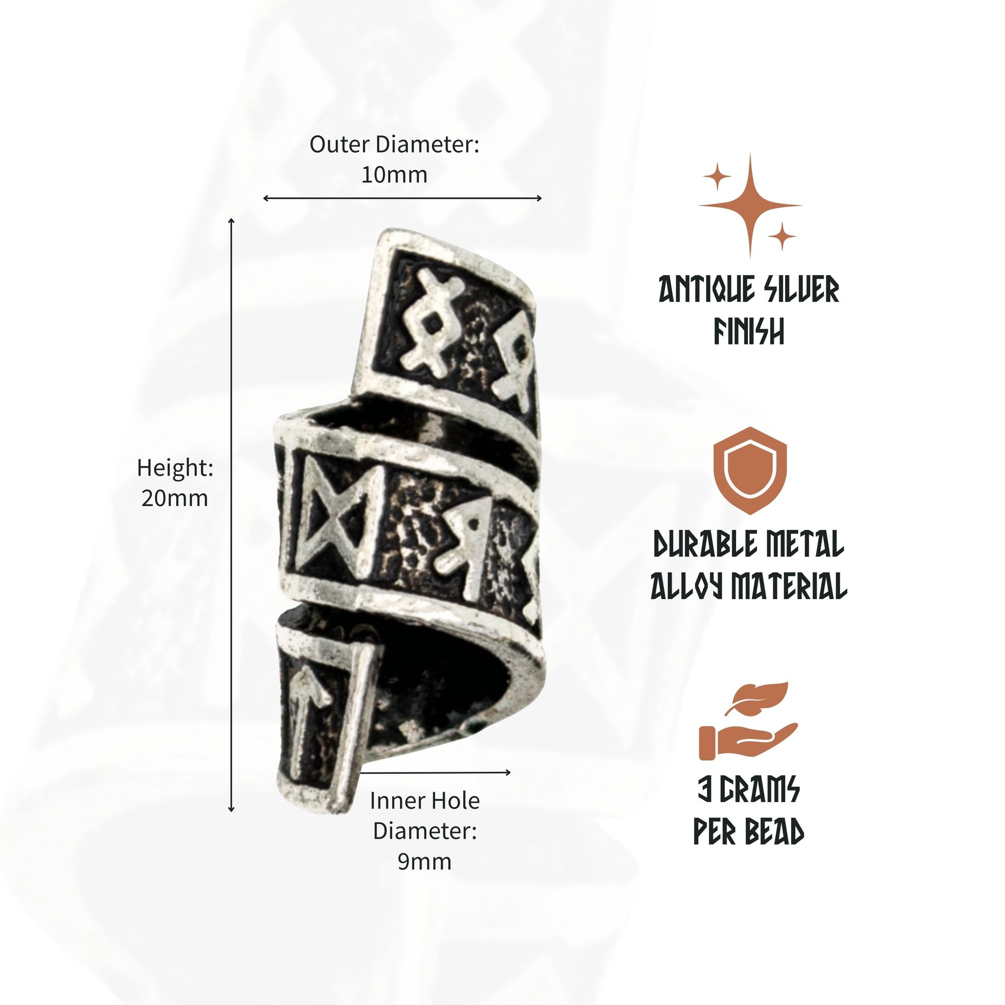 Viking Rune Beard Rings - (Silver - 8 Pack)