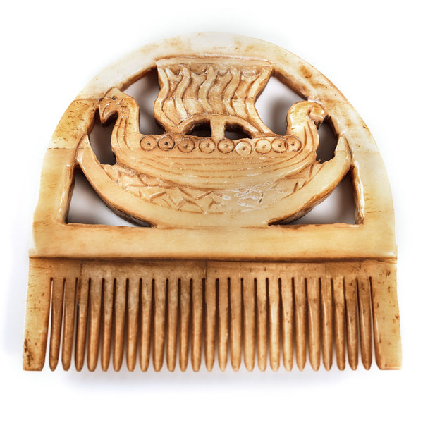 Genuine Ox Bone Beard Comb - Drakkar Viking Design